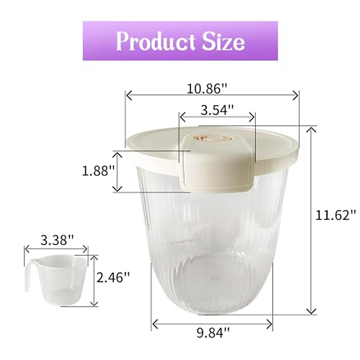 MXCELL Large Flour Storage Bins with Lid 11L/388oz, BPA FREE, Plastic Airtight Rice Storage Container Bucket, Pantry & Kitchen Food Organization Barrel for Sugar, Cereal, with Measuring Cup & White