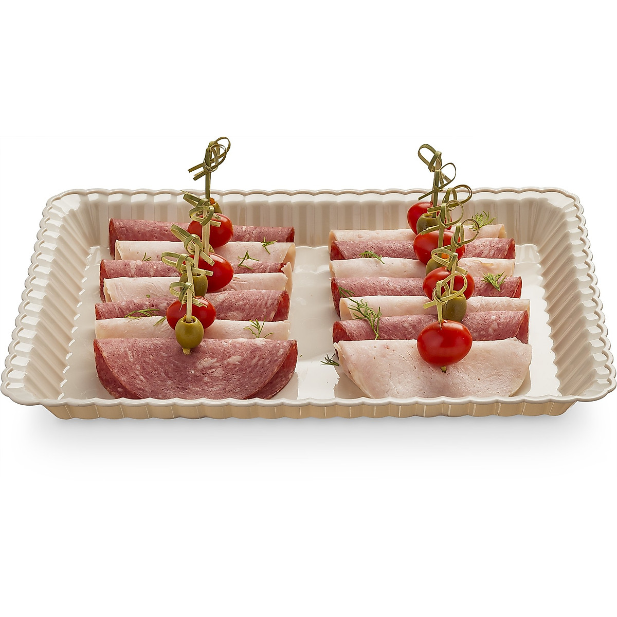Embellish Rectangle Plastic Serving Tray 9'' x 13'' Pack of 4, (Bone)