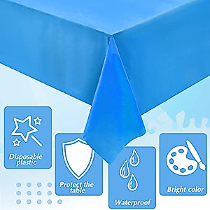 12 Pcs Plastic Table Cloth Disposable Table Cover Plastic Table Cloth for Indoor or Outdoor Tables Parties Picnic Birthdays and Weddings, 54" x 108" (Lake Blue,Sky Blue,Dark Blue)