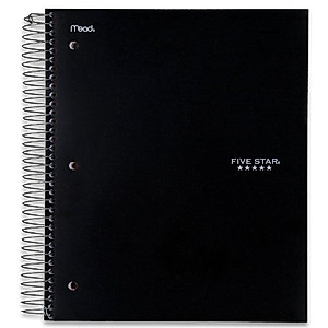 Five Star Spiral Notebook + Study App, 5 Subject, College Ruled Paper, 11" x 8-1/2", 200 Sheets, Black, 1 Count (72081)