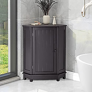 P PURLOVE Bathroom Storage Cabinet with Adjustable Shelves,Free Standing Corner Cabinet with Single Door, Freestanding Floor Cabinet for Bathroom Laundry Room Entryway Kitchen Pantry (Black Brown)