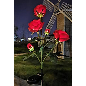 Red 2 Pack, Solar Garden Lights Decorative, 10 Rose Lights Flowers LED for Garden Yard Patio Pathway Lighting, Decorative Flower lamp, Rainproof(Red)