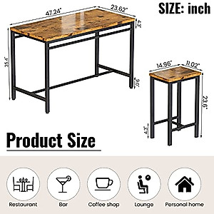 Lamerge Dining Bar Table Set for 4, Modern Counter Height Table and 4 Bar Stools, 5 Piece Bar Table and Chairs Set for Small Spaces, Apartment, Pub, Dining Room, Kitchen (Rustic Brown)