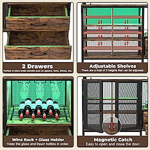 Cyclysio 7-Tier Wine Cabinet with Large Storage Space, Tall Home Bar Cabinet with Power Station & LED Light, Farmhouse Liquor Cabinet with Storage Drawers, Hutch, Wine Rack, Farmhouse