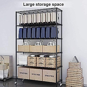 Storage Shelves Heavy Duty 6 Tier Wire Shelving Unit with Wheels Adjustable Metal Wire Shelf 48" L×18" W×82" H Standing Garage Shelves 2100 Lbs Weight Capacity Multifunctional Home Storage Rack, Black
