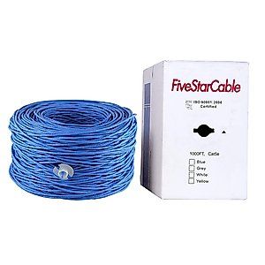 FiveStarCable Cat5e 1000 Ft. Ethernet 24AWG 4 Twisted Pair UTP Internet Network Router LAN IP Camera System Bulk Cable Wire Pull Box - Blue Color