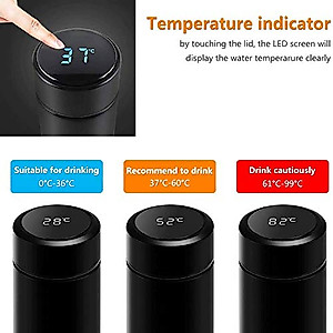 Intelligent Temperature Display Thermos Cup, 304 Stainless Steel Thermos Hot Coffee Cup, Travel Mug with LCD Touch Screen, Total Capacity 500ML (Black)
