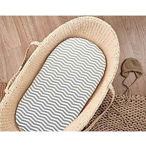 Baby Bassinet Sheet Set for Boy and Girl, 3 Pack Organic Universal Fitted for Oval, Hourglass & Rectangle Bassinet Mattress, Fitted Sheets Size 32 x 16 x 4 Inches, Grey-White