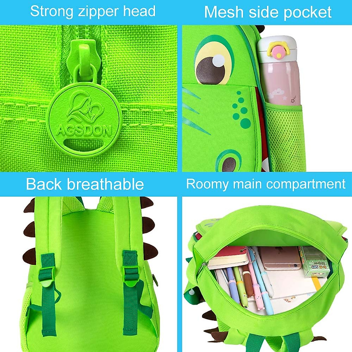 Dinosaur Backpack for Boys, 12" Toddler Preschool Kids Bookbag, Cute Animal Kindergarten Schoolbag