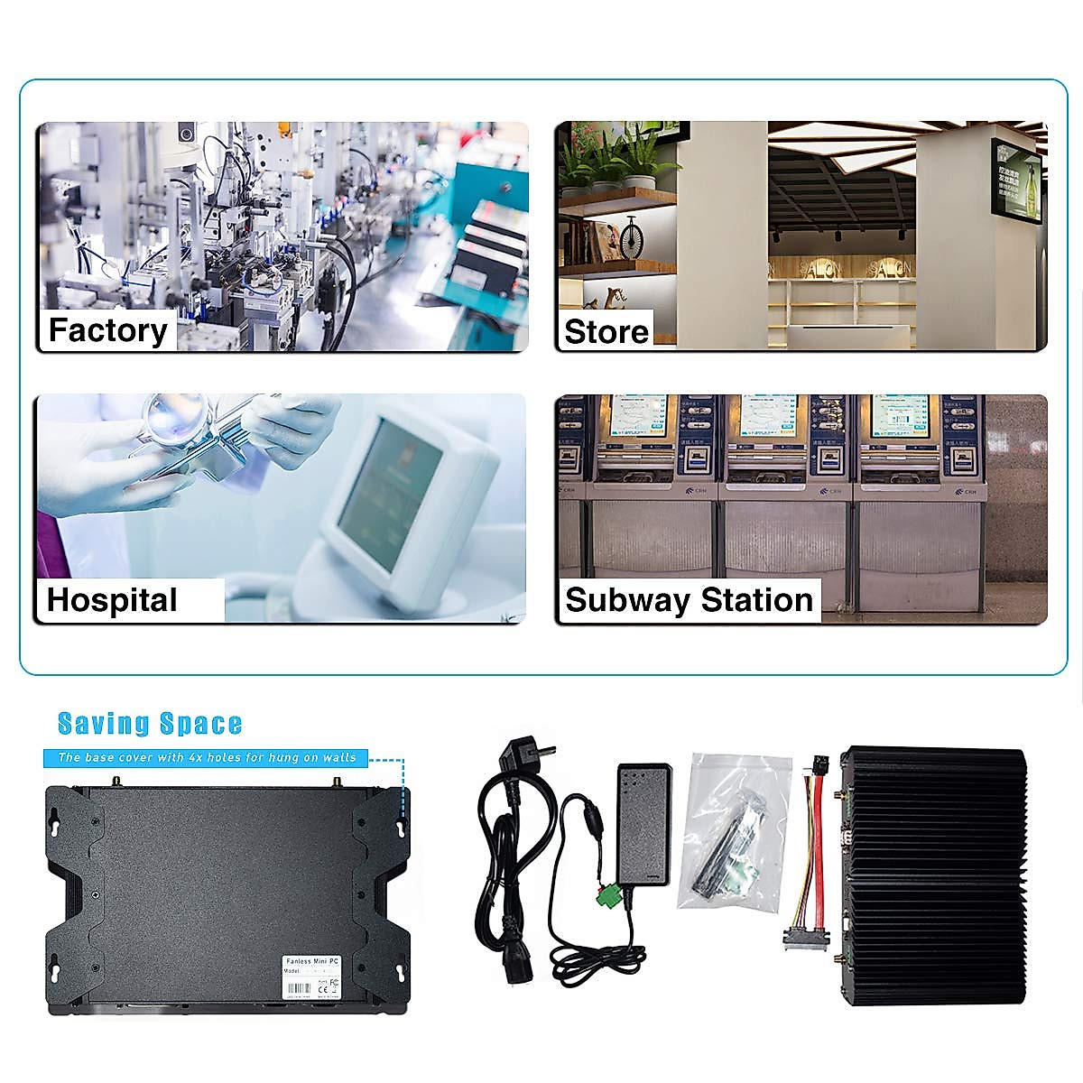 Fanless Industrial Mini PC 64GB RAM 1TB SSD 2TB HDD Windows 10 Pro i7 8550U Mini Desktop Computer Dual Displays HD + VGA, 4K, Dual band WiFi, BT4.0, 2 NIC, GPIO port, 6RS232 COM, Full Metal Case