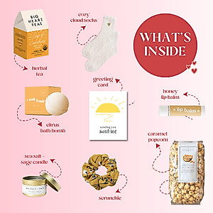 Unboxme Sunshine Celebration Gift For Women | Self Care Package with Herbal Tea, Popcorn, Bath Bomb, Candle, Fluffy Socks, Lip Balm, Scrunchie & Sending Sunshine Card | Mother's Day Gifts