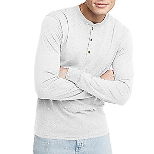Hanes Originals Men's Tri-Blend Long Sleeve Henley, ECO White, Medium