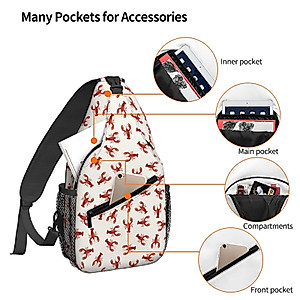 Dujiea Crossbody Backpack For Men Women Sling Bag, Red Lobsters Crawfish Chest Bag Shoulder Bag Lightweight One Strap Backpack Multipurpose Travel Hiking Daypack