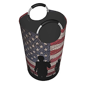 YISUMEI Laundry Basket with Handles Clothes Hamper Collapsible Durable Dirty Clothes Storage Laundry Organizer Vintage American Flag Soldier Pattern (Red and Black)