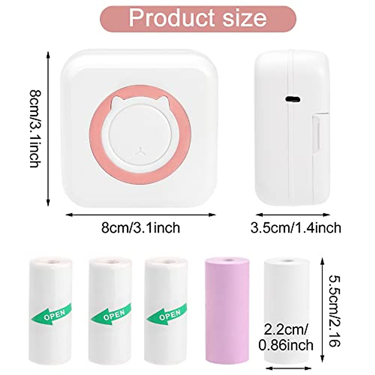 NINEFOX Portable Thermal Printer, Pocket Printer with 13 Rolls Paper Bluetooth Wireless Smart Printer Compatible with iOS + Android for Photo Office Label Study Notes Kids Gift