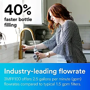 3M Aqua-Pure Under Sink Full Flow Drinking Water Filter System 3MFF100, Sanitary Quick Change, Reduces Particulates, Chlorine Taste and Odor, Cysts, Lead, Select VOCs