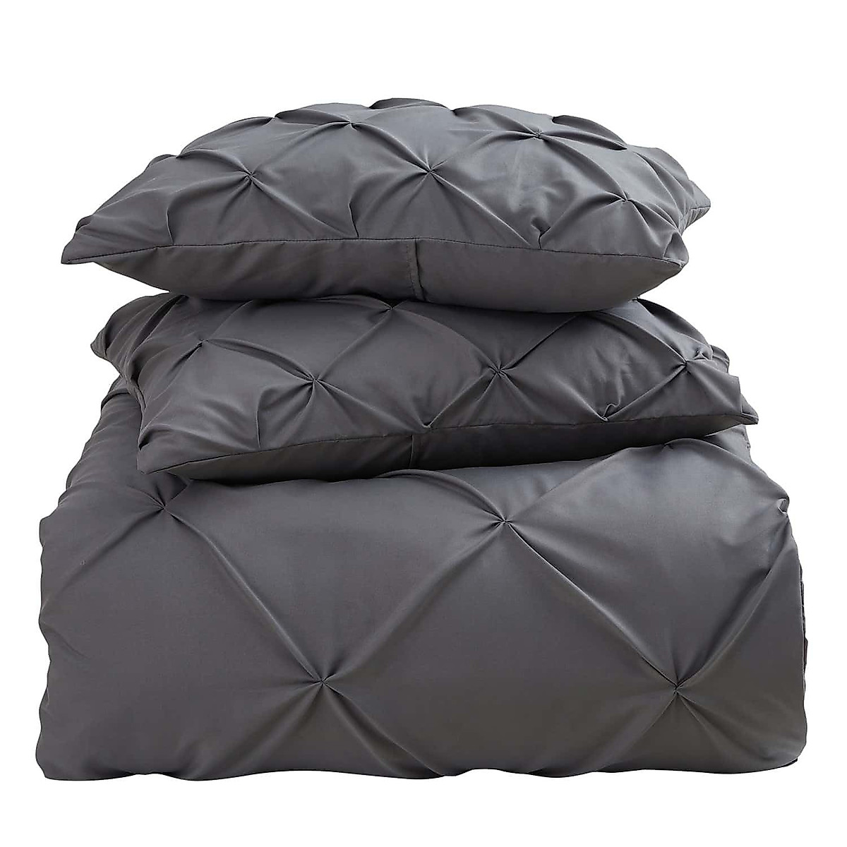 Nestl Grey Duvet Cover Queen Size - Pintuck Queen Duvet Cover Set, 3 Piece Double Brushed Duvet Covers with Button Closure, 1 Pinch Pleated Duvet Cover 90x90 inches and 2 Pillow Shams