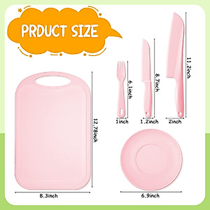 Hartya Kid-Safe Cooking Knife Set for Real Cooking with Cutting Board, Plastic Knives, Plate & Fork, BPA-Free Kids Knives/Toddler Knives (A Pink)