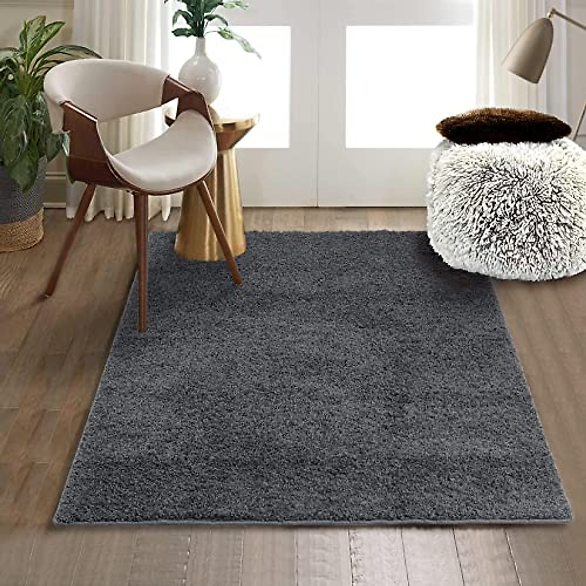 Zacoo Shag Area Rug 6x9 for Bedroom, Large Fluffy Comfy Area-Rug for Nursery Room Living Room Office Home Decor, Shed Resistant Anti Slip Rectangular Floor Carpet, Dark Gray, 6' x 9'