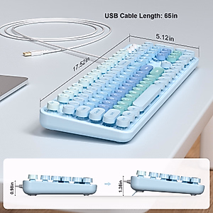 Atelus Large Print Keyboard, USB Wired Computer Keyboard with Retro Keycaps, Numeric Keypad and Media Hotkey for Office Desktop PC Laptop and Windows 7 8 10 11 (Blue Colorful)
