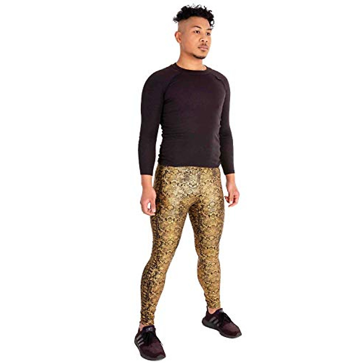 Kapow Meggings Metallic, Velvet & Special Material Men's Leggings (Golden Cobra, Large)