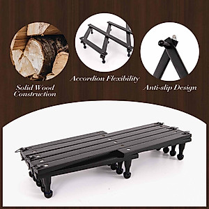 SCUNDA Accordion Wall Hanger with 16 Hooks, Wooden Wall Expandable Coat Rack for Coat, Hats, Baseball Caps, Coffee Mug, Jewelry(Black)