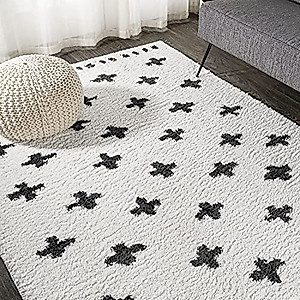 JONATHAN Y MOH403A-3 Cristo Berber Geometric Shag Indoor Area-Rug Bohemian Contemporary Easy-Cleaning Bedroom Kitchen Living Room Non Shedding, 3 X 5, White/Black