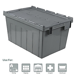 Oymlclivisa 15 Gallon Commercial Flip Top Tote Storage Container, Industrial Plastic Storage Totes, Gray, 4 Packs