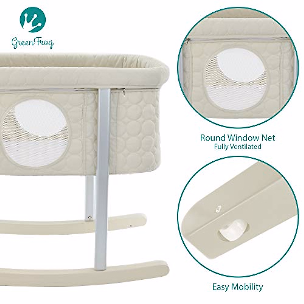 Baby Bassinet Cradle Includes Gentle Rocking Feature, Great for Newborns and Infants Safe Mattress Includes Wheels for Easy Movement High End Washable Fabric Lightweight (Sand)