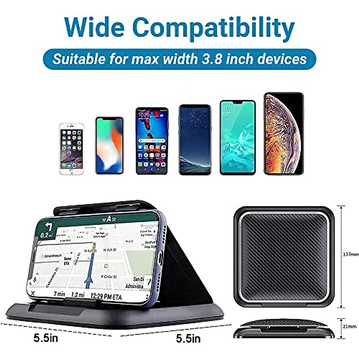 Leaflai Silicone Car Dashboard Phone Holder Mount, Anti-Slip Car Phone Mount Silicone Car Pad,Non Slip Phone Pad for Car Compatible with iPhone 14 Samsung Galaxy Android Smartphone, GPS