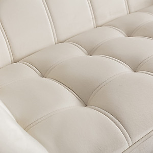 QUINJAY 48" Small Loveseat for Small Spaces, Modern Sherpa Mini Sofa Couch 2-Seater Velvet Love Seat with Quilting Back and Gold Legs for Living Room/Bedroom, Cream