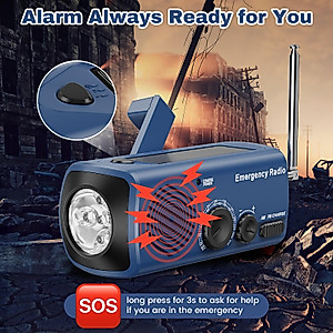 Emergency Hand Crank Radio AM/FM with LED Flashlight, Portable Weather Radio with Solar Charging Manual Crank and Battery Operation, Mergency Phone Charging for Home Outdoor Camping（Blue）