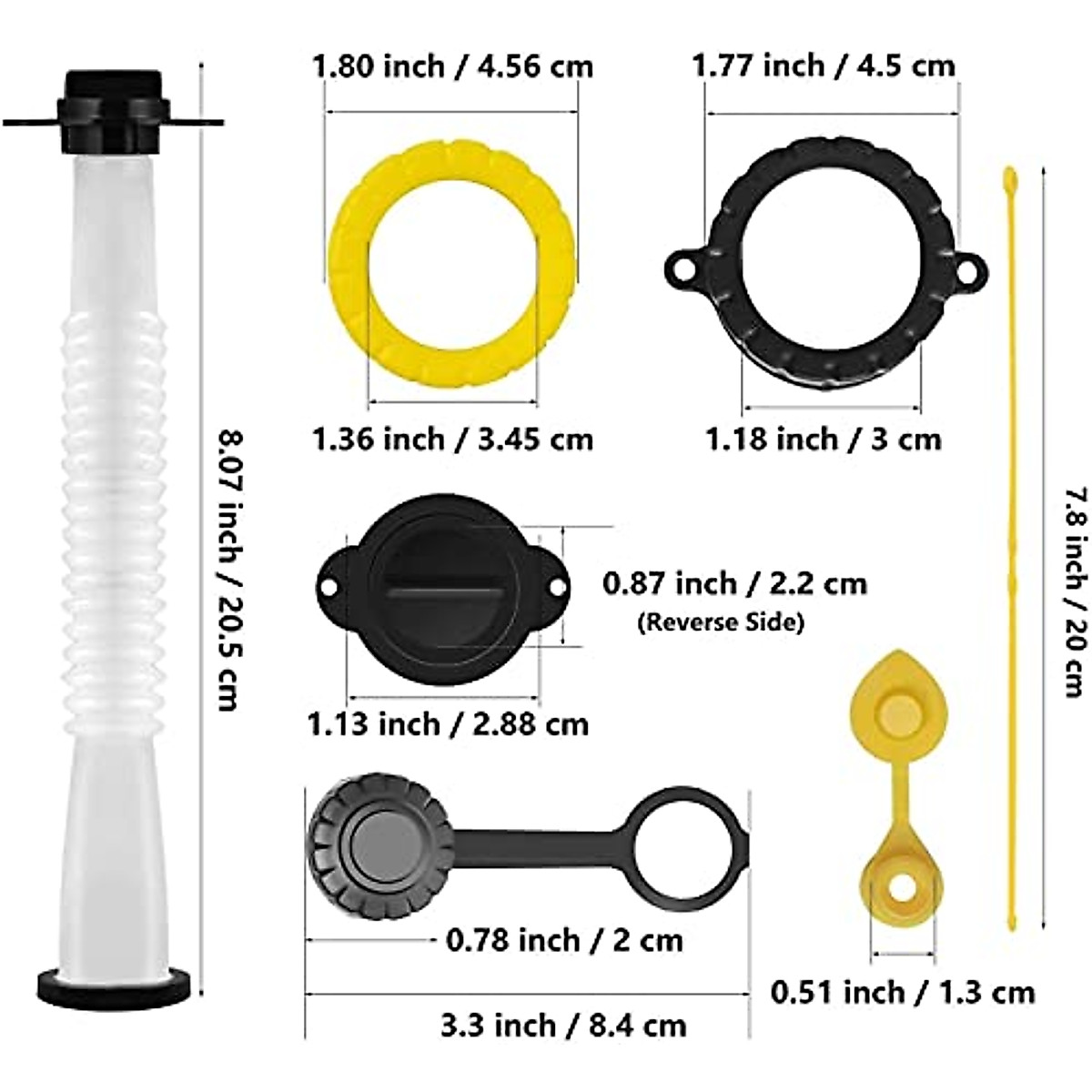 EONLION 3 Pack Gas Can Replacement Spout Kit, Flexible Pour Nozzle with Gasket, Stopper Caps, Collar Caps, Stripe Cap, for Water Jugs and Old Can
