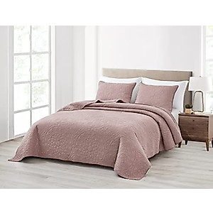 Chezmoi Collection Octavia 3-Piece Floral Medallion Embroidered Bedspread Coverlet Set - All Season Bed Cover Pre-Washed Cotton Quilt Set, Queen Size, Woodrose