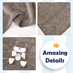 TedYoho Personalized Flannel Blanket for Baby,Custom Unisex Baby Plush Blanket with Animal Design,Newborn Security Blanket or Infant Gift with Name(Fox)