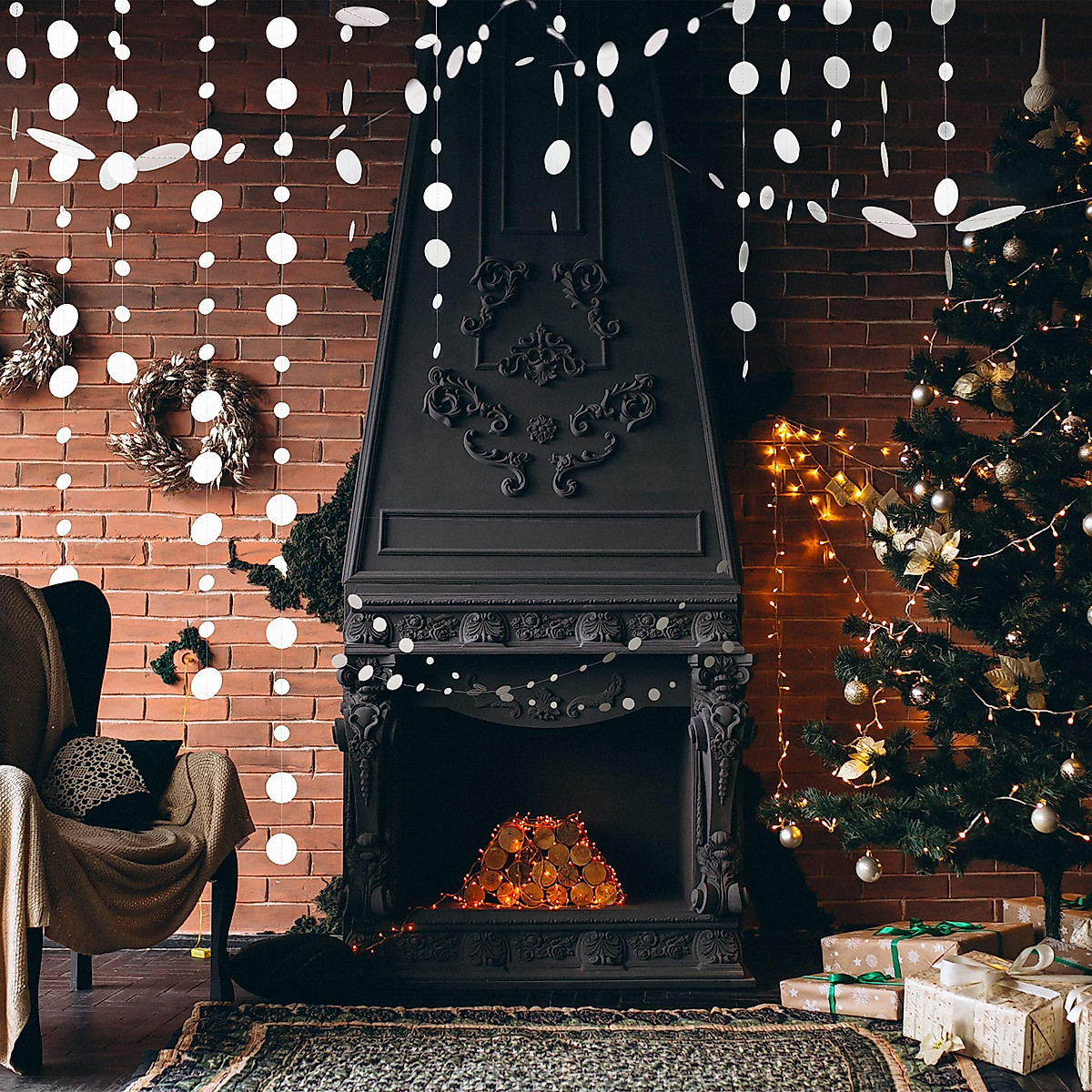 Cheerland White Circle Dots Garland for Winter Snowflake Wonderland Frozen Theme Birthday Decorations Streamer Banner Backdrop for Wedding Bridal Baby Shower Snowy Hanging Party Decorations Supplies