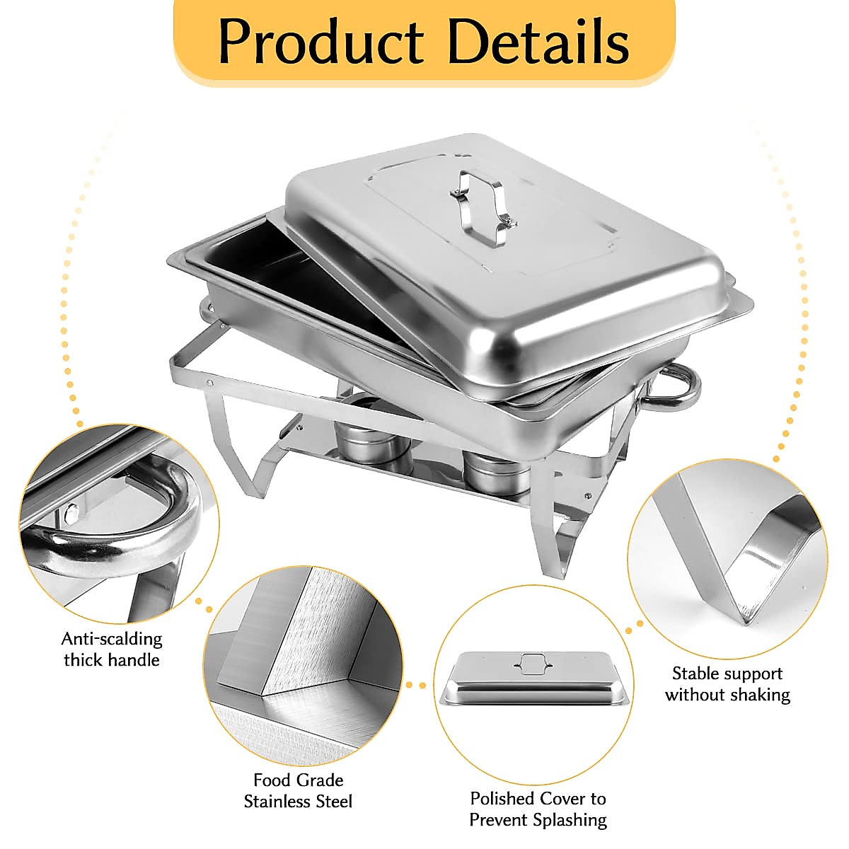Snowtaros 4 Pack 8QT Chafing Dish Buffet Set, Stainless Steel Food Warmer Set, Rectangular Buffet Server with Tongs & Spoons for Parties, Catering, Banquets, Events (2 Full Size + 2 Half Size)