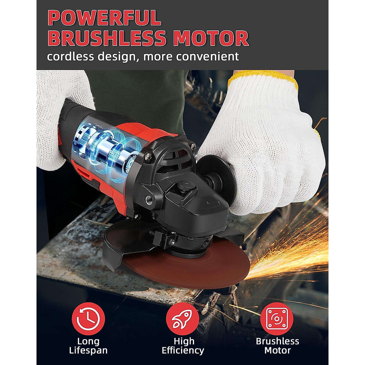 21v Cordless Power Angle Grinder Tool, 9500RPM Brushless 3-Variable-Speed Electric Metal Grinder with 1x4000mAH Battery&Battery Indicator, Cutting Wheels, Flap Disc and Auxiliary Handle for Metal/Wood