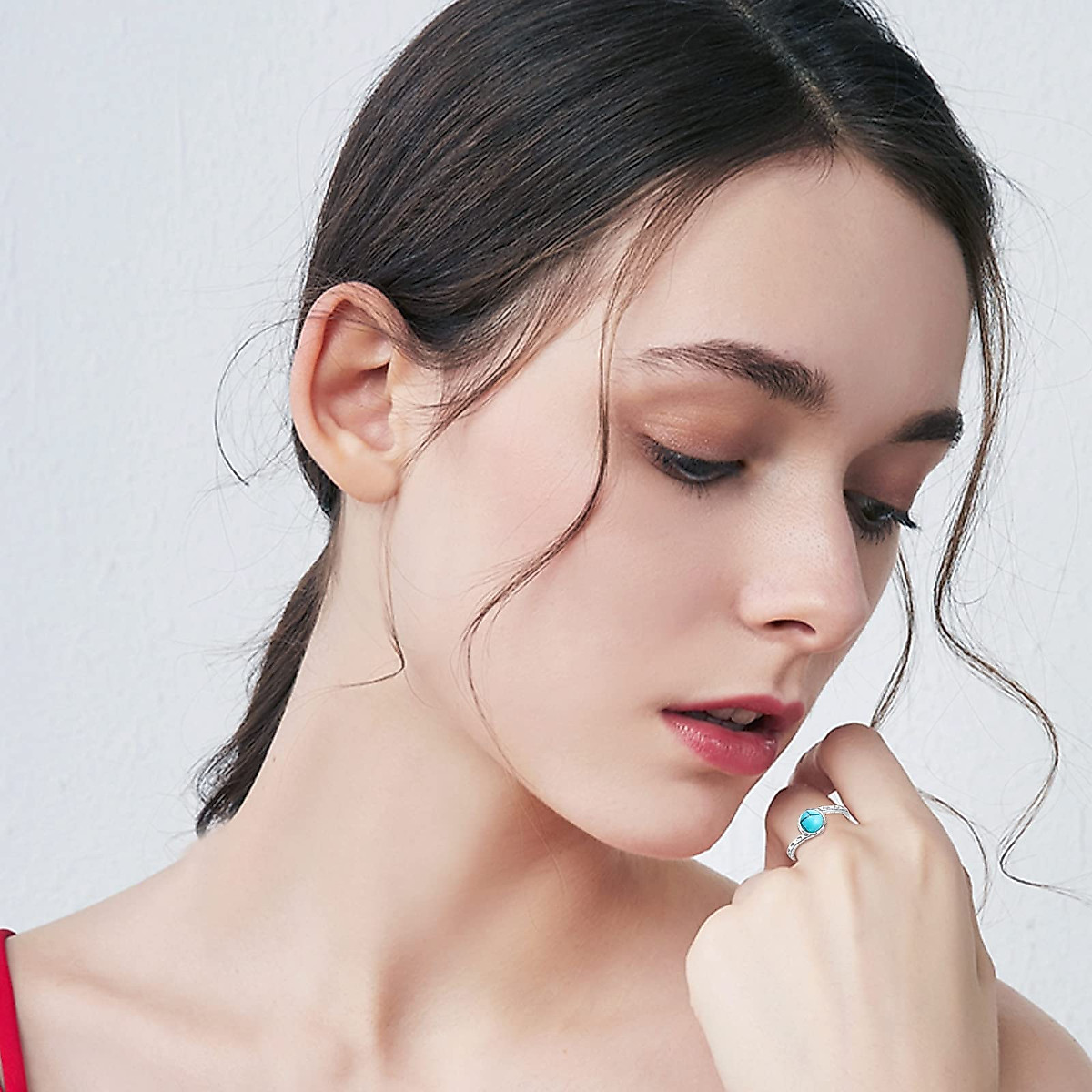 CUOKA MIRACLE Turquoise Ring for Women 925 Sterling Silver Synthetic Turquoise Ring Open Ring Adjustable Ring Gift for Women