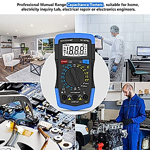 GOLDCHAMP 2000pF~200μF Capacitor Tester, 20Ω~2000MΩ Ohm Meter, Capacitance Meter, hFE Test Multimeter, Manual Range, Back Light, Auto Power Off, Testing Meter Tool