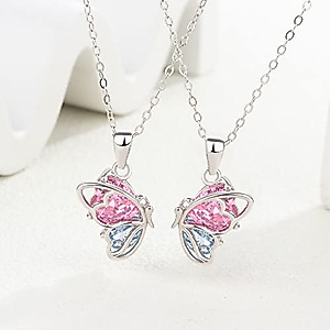 Best Friend Friendship Necklaces for 2 925 Sterling Silver Butterfly Matching Necklaces Bff Necklace 2 Gilr Gift Sister Necklaces Connect Together Long Distance