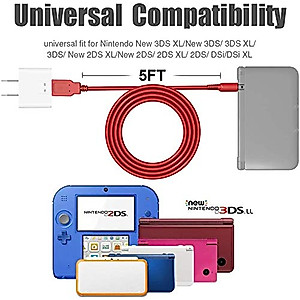 6amLifestyle [2 Pack] 5FT 3DS USB Charger Charging Cable, Power Cord for Nintendo New 3DS XL/New 3DS/ 3DS XL/ 3DS/ New 2DS XL/New 2DS/ 2DS XL/ 2DS/ DSi/DSi XL Bule/Red/Yellow