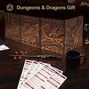 DND DM Screen 5e, D&D Dungeon Master Screen 3D Faux Leather 4 Panel Game Master Screen with Customizable Inserts - Dungeons and Dragons GM RPG Accessories Gift for Men or Women