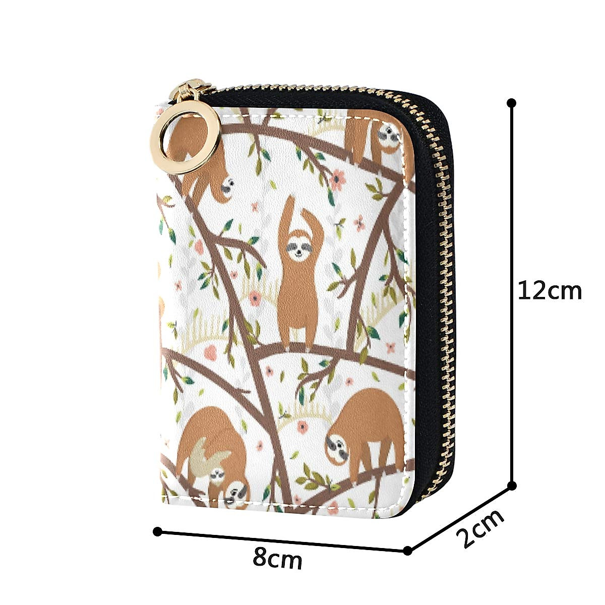 MOYYO RFID Credit Card Holder Case Cute Funny Sloths Animal Leather Printed Zipper Card Case Wallet for Women Girls