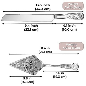 Orblue Wedding Cake Knife and Server Set - Premium, Beautifully Engraved Cutting Set - Elegant Keepsake for Newlyweds Silver
