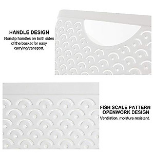 STARVAST 3 Pack Plastic Storage Baskets, Portable White Fish Scale Pattern Hollow Desktop Storage Bin Box with Handle for Kitchen, Bathroom, Kids Room or Nursery Storage – 13.8 x 11.2 x 5.1 inches