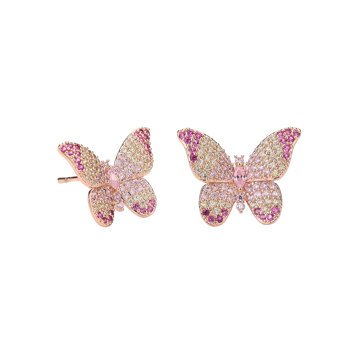 ANNBABIC Colorful CZ Butterfly Stud Earrings for Women - Cubic Zirconia Paved Butterfly Earrings - Butterfly Earrings Plated in RoseGold