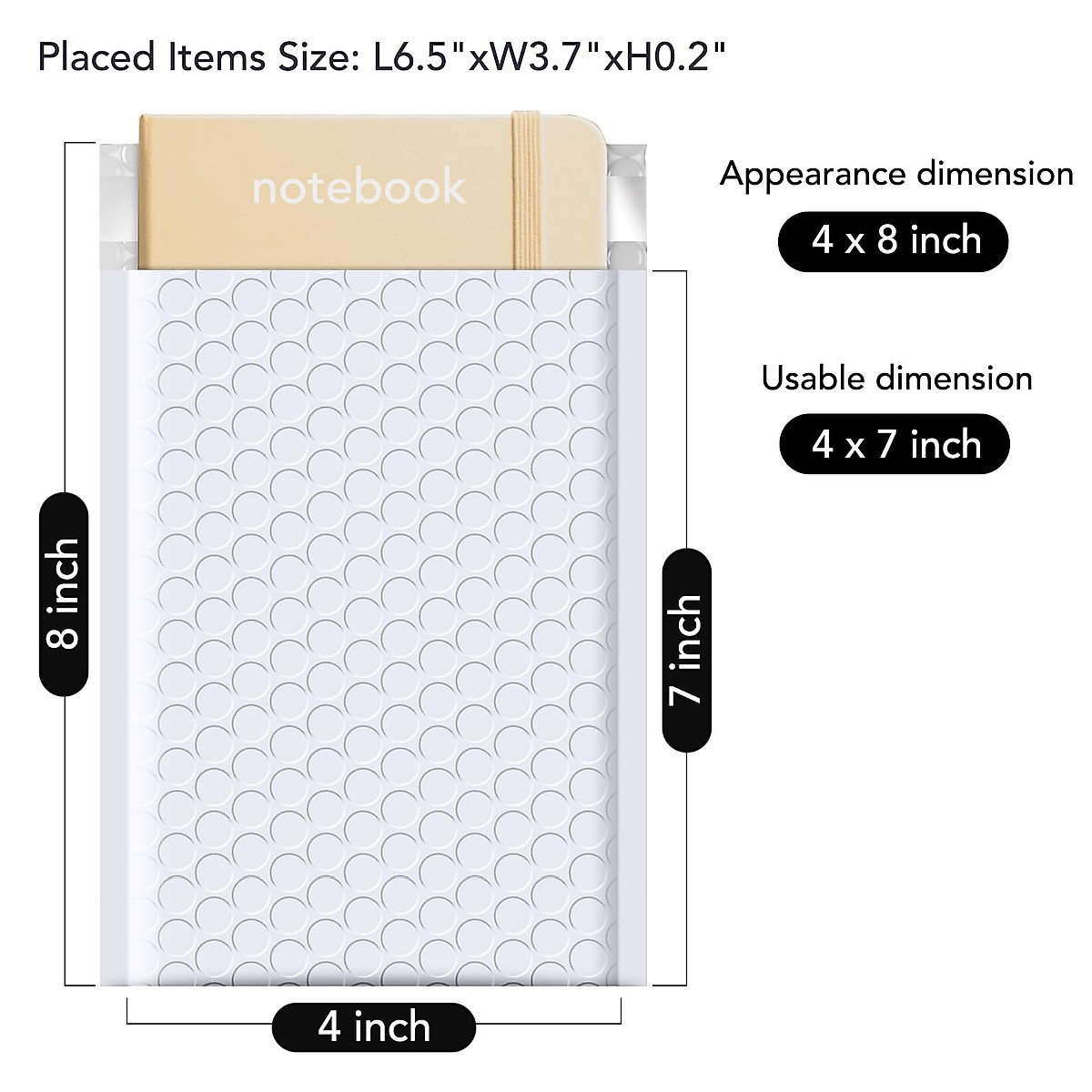 Fuxury Bubble Mailers 4x8 Inch White 200 Pack Padded Envelopes Usable Size 4x7" Thick Mailing Envelopes Bubble Opaque Padded Mailers Shipping Bags for Mailing Jewelry Makeup Small Business#000