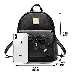 ZGWJ Girls Mini Leather Backpack Purse Bowknot Small Backpack Cute Casual Travel Daypacks Shoulder Bags for Women Black