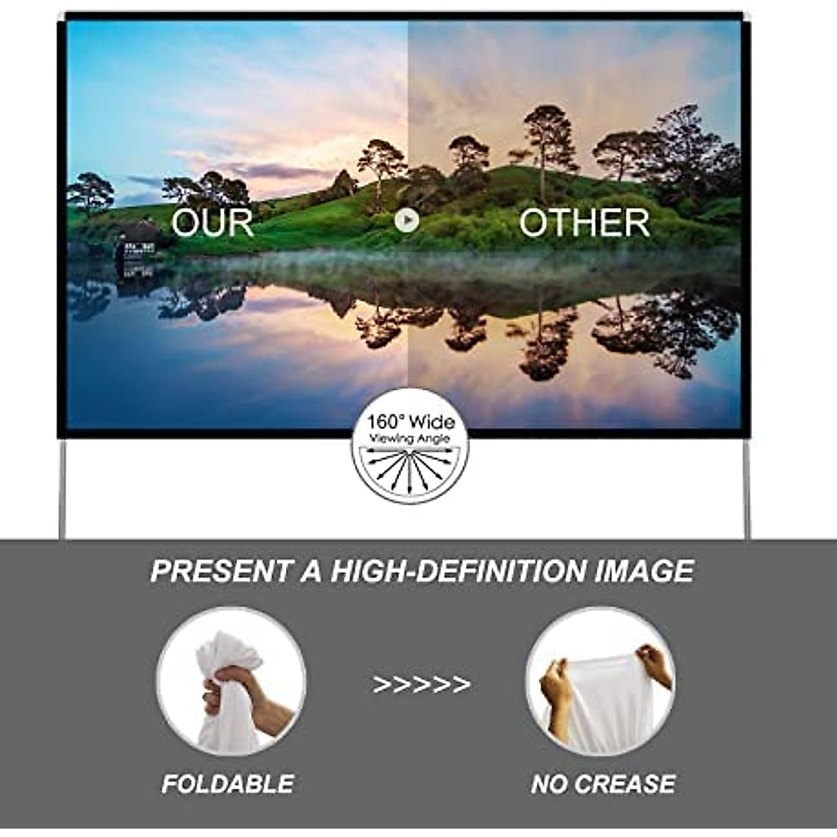 Projector Screen with Stand 100 inch Portable Projection Screen 16:9 4K HD Rear Front Projections Movies Screen with Carry Bag for Indoor Outdoor Home Theater Backyard Cinema Travel